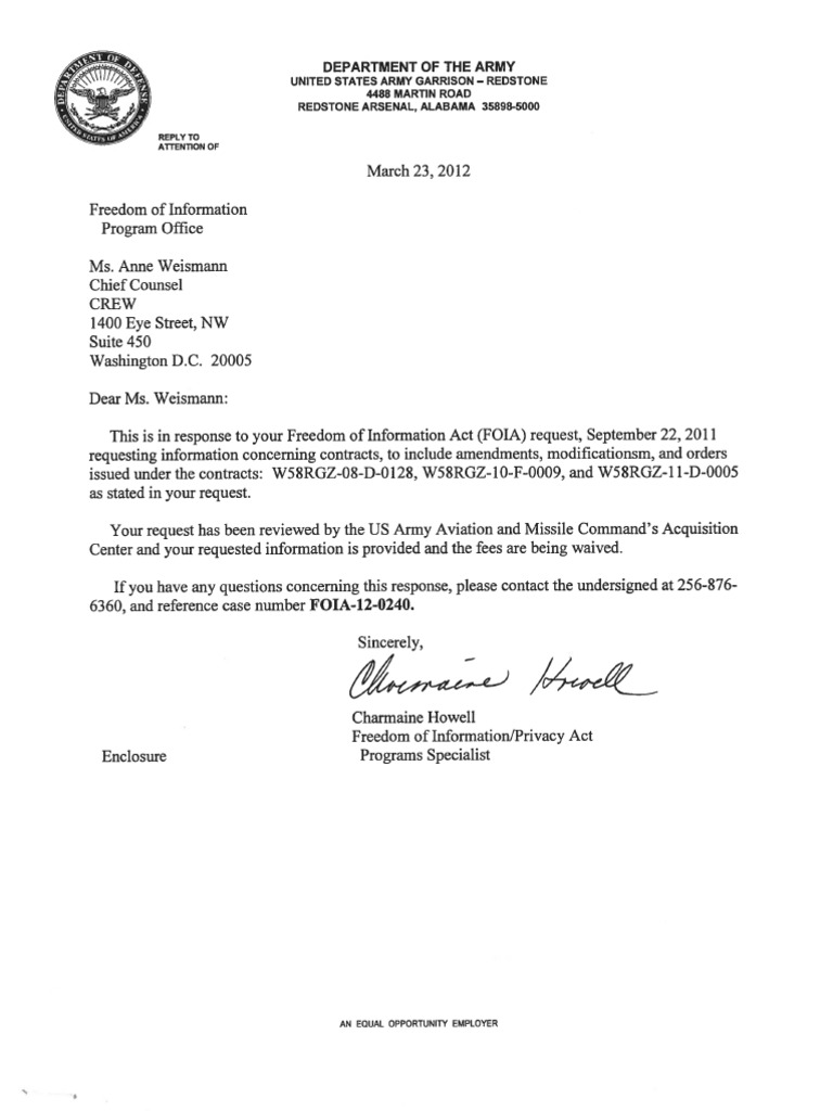 Responsive Documents - CREW: Department of The Army: Regarding ...