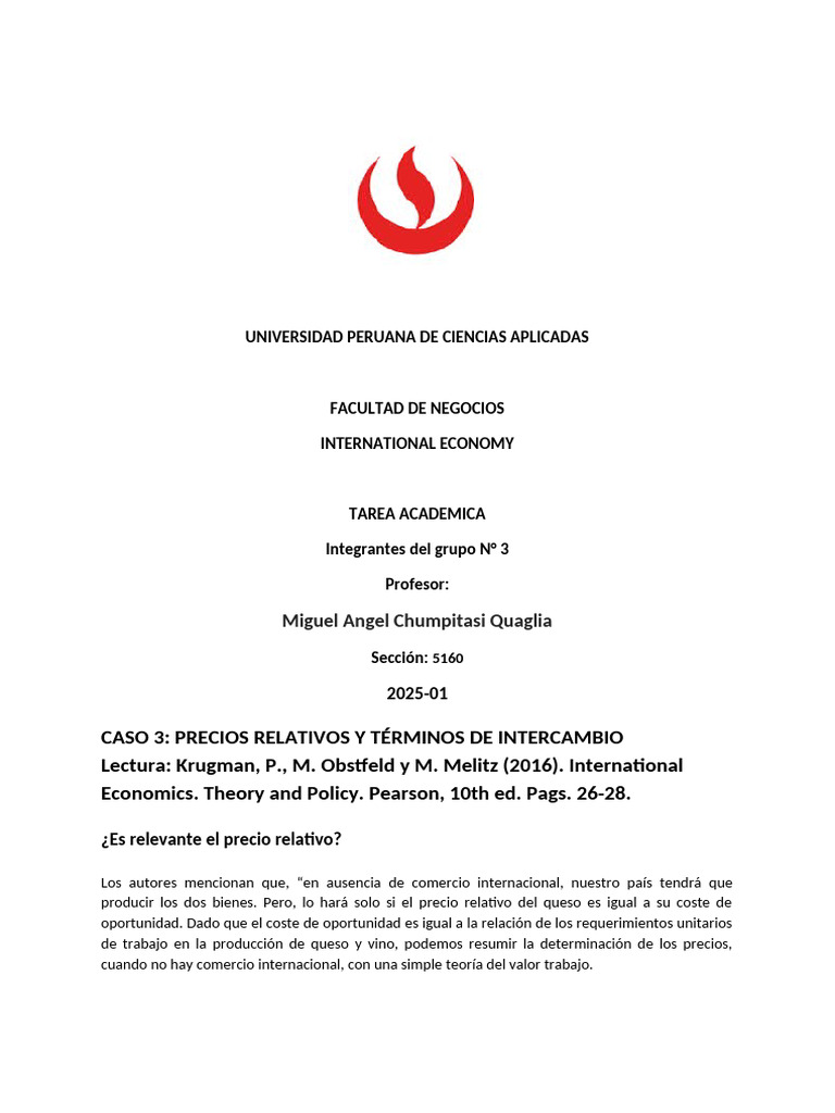 Trabajo IE - Grupo 3 | PDF | Ventaja comparativa | Costo de oportunidad