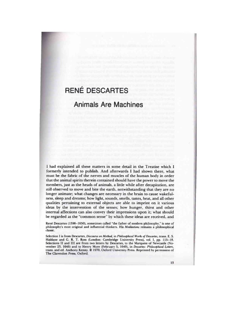 3150 Descartes Animals Are Machines | PDF | Soul | René Descartes