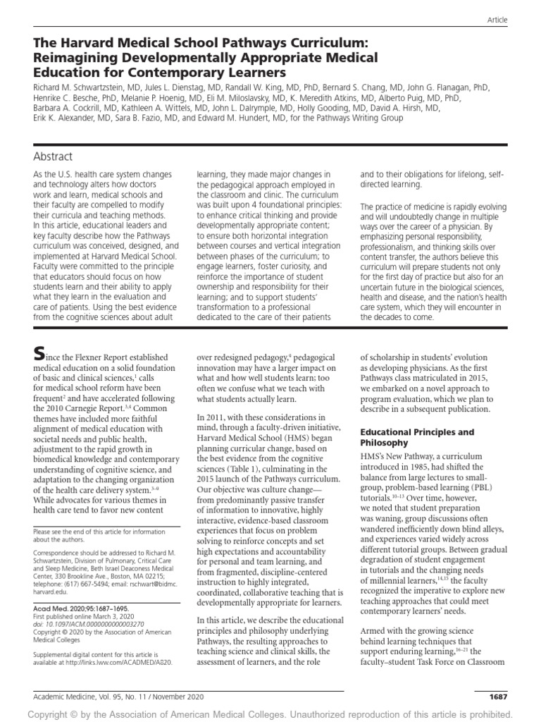 The Harvard Medical School Pathways Curriculum: Reimagining ...