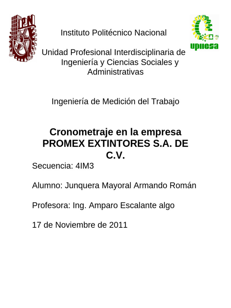 Cronometraje en PROMEX Extintores S.A. | PDF | Intervalo de confianza ...