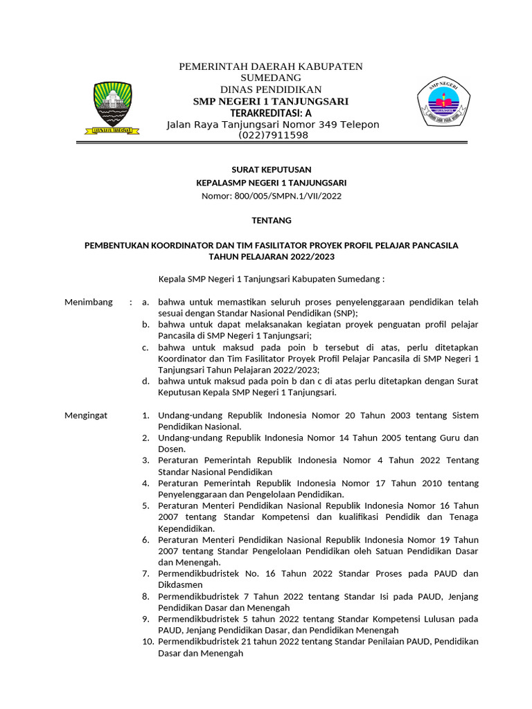 Koordinator Proyek Pelajar Pancasila SMPN 1 | PDF