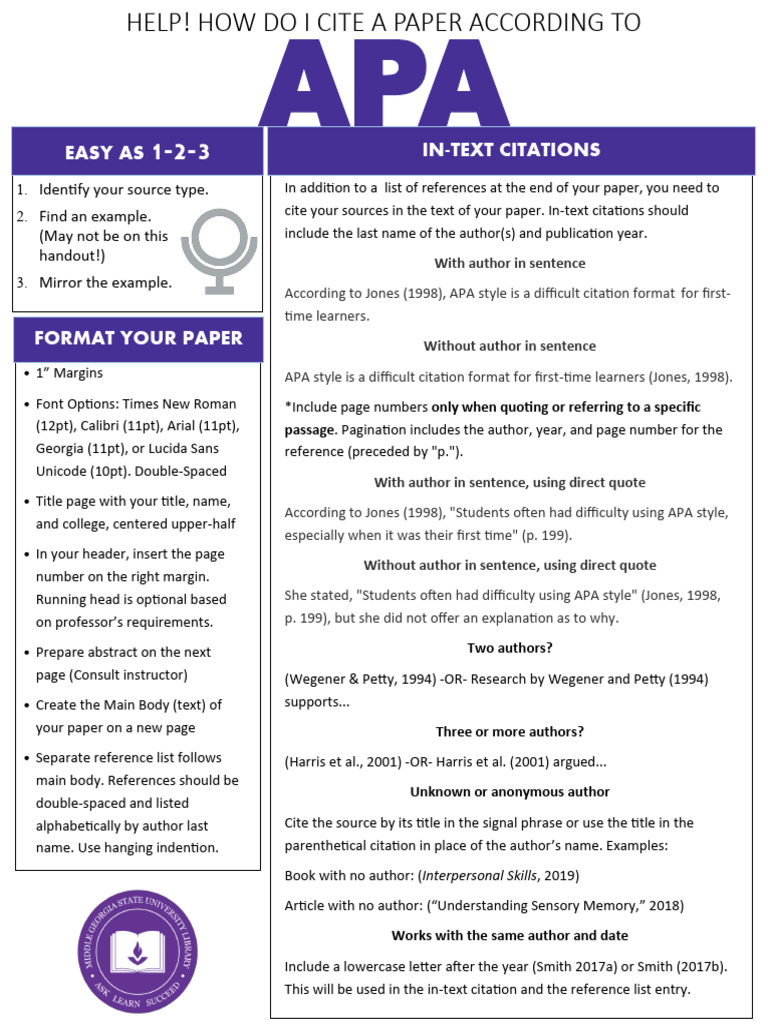 APA Citation Handout 7th Ed | PDF | Apa Style | Citation