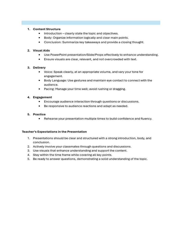 Guidelines and Rubrics in Presentation | PDF | Learning | Human ...