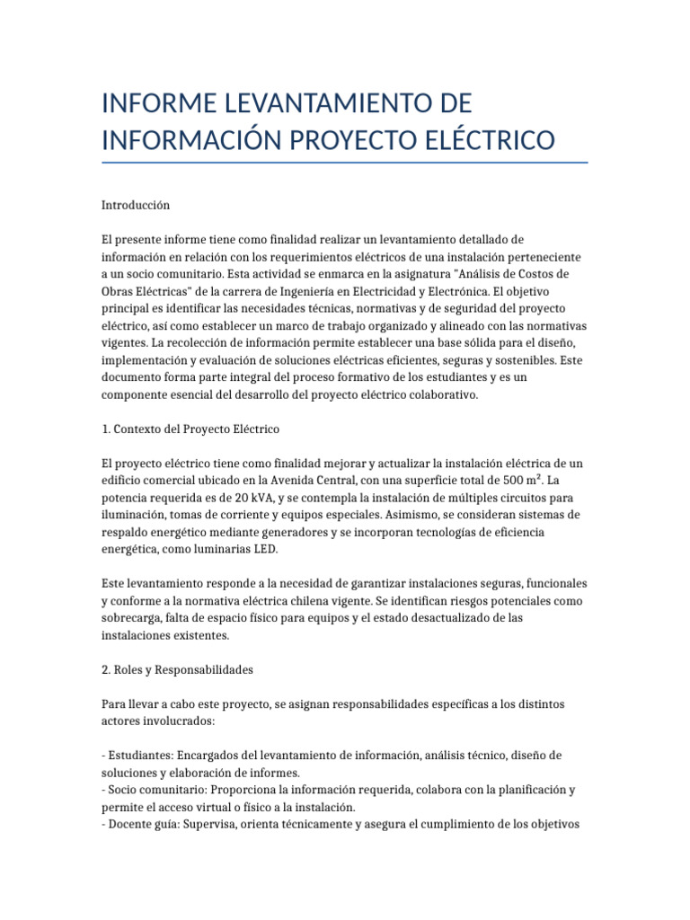Informe Levantamiento Electrico | PDF | Ingenieria Eléctrica