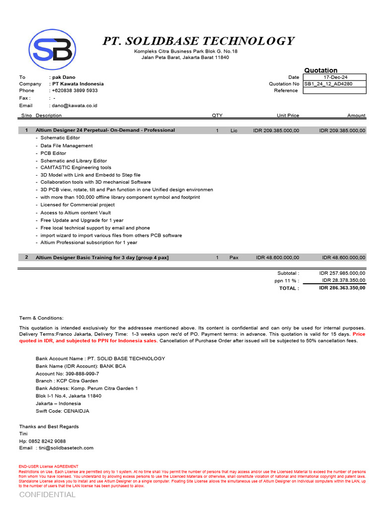 Penawaran Software PCB Altium | PDF | License | Computing
