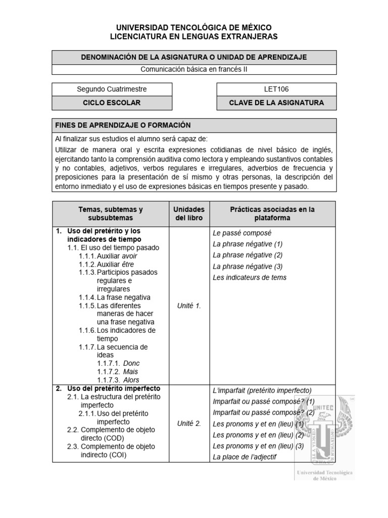Comunicacion Basica Frances II C3-2020 | PDF | Comunicación | Pronombre