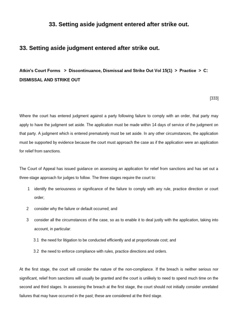 Setting Aside Judgment Entered After Strike Out | PDF | Judgment (Law ...