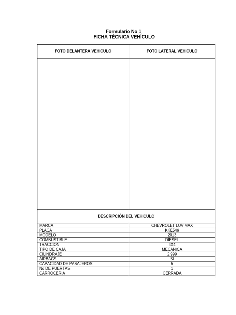 Modelo Ficha Tecnica de Vehiculos | PDF