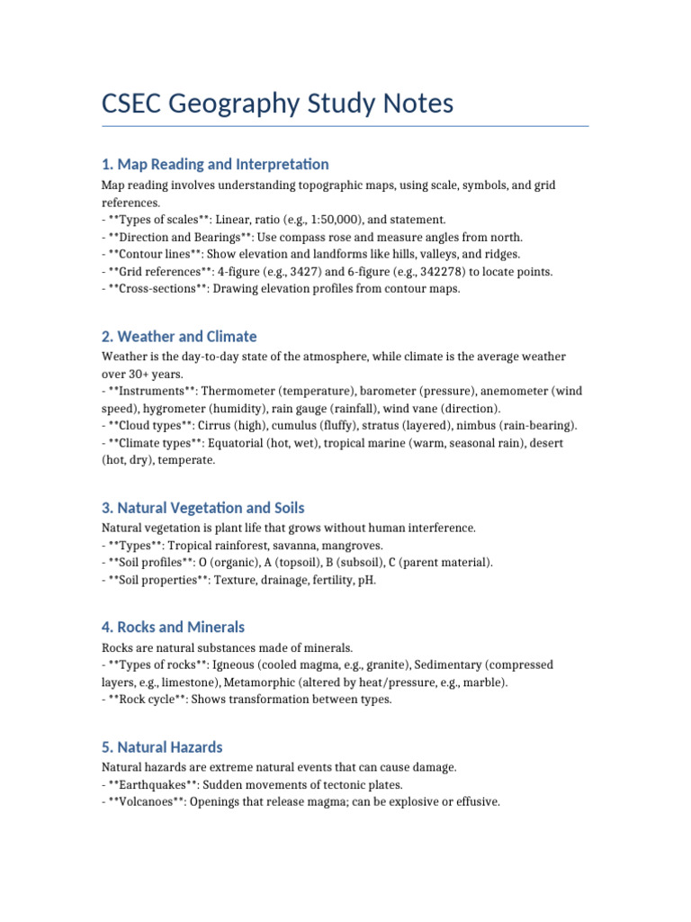 CSEC Geography Study Notes | PDF | Rain | Rock (Geology)
