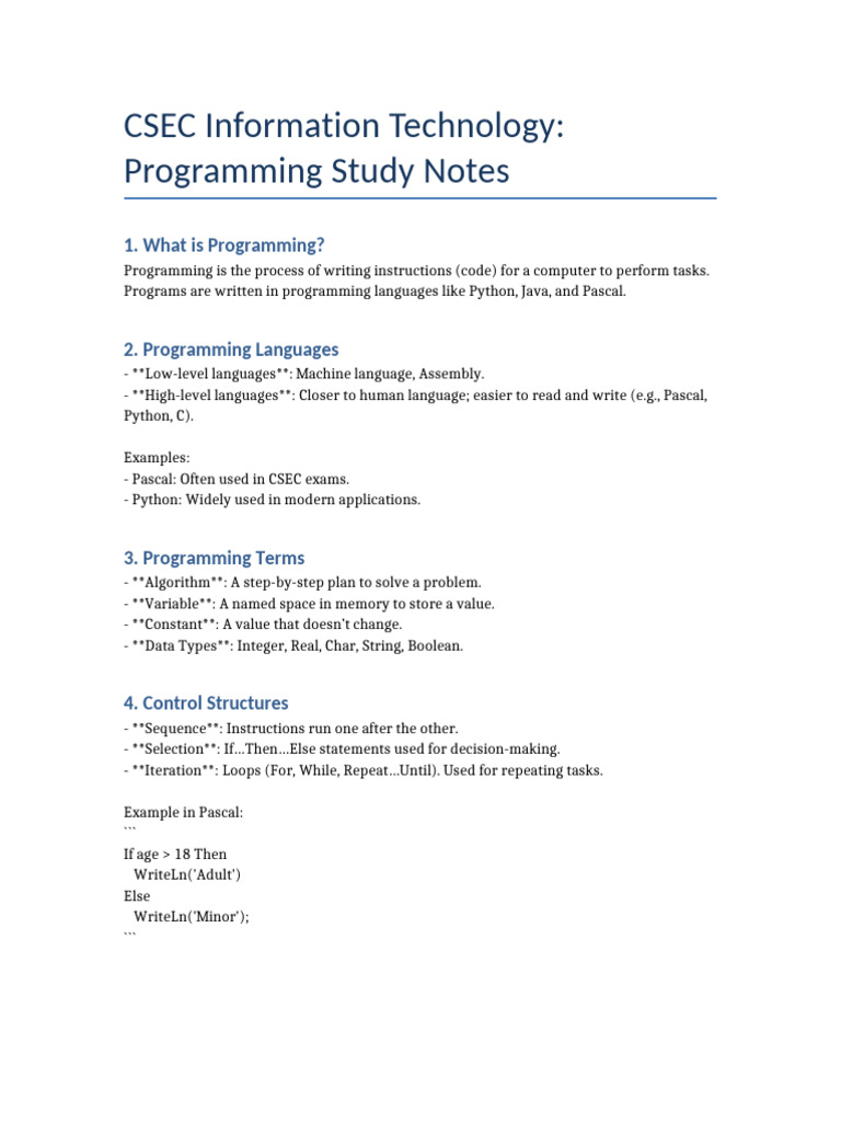 CSEC IT Programming Study Notes | PDF