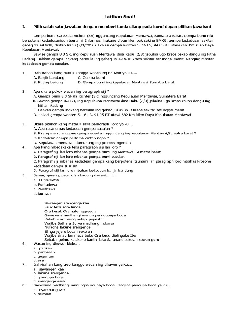 Soal To 1 Bahasa Jawa | PDF