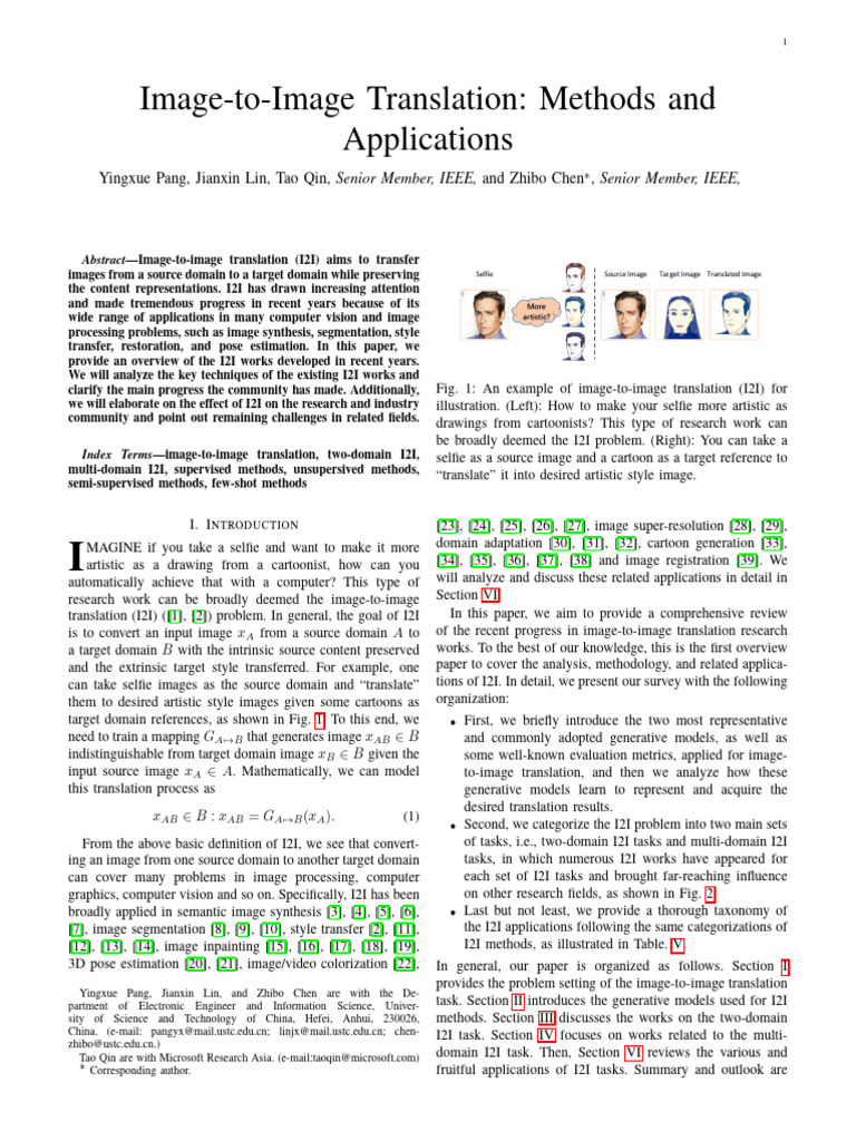 Image-to-Image Translation: Methods and Applications: Yingxue Pang, Jianxin Lin, Tao Qin, and ...