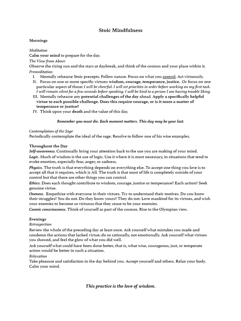 Stoic Mindfulness Practices for Daily Calm | PDF | Virtue | Stoicism