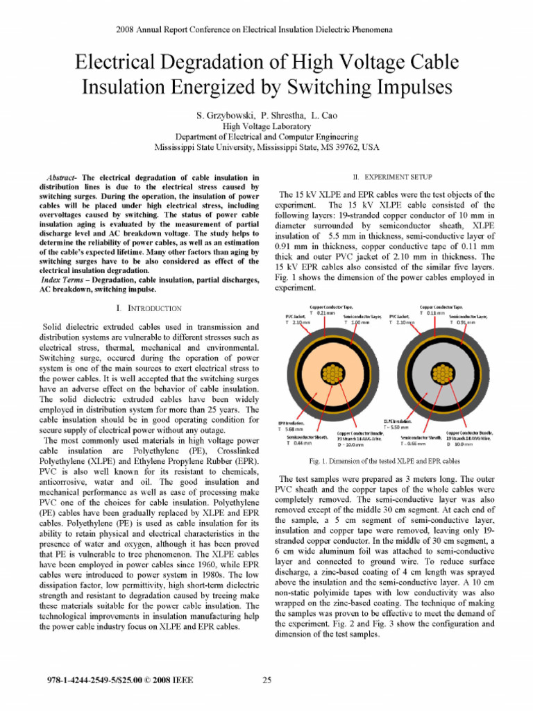 Electrical Degradation of High Voltage Cable Insulation Energized by ...