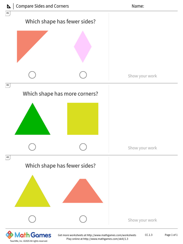 Sides and Corners Comparison Worksheet | PDF