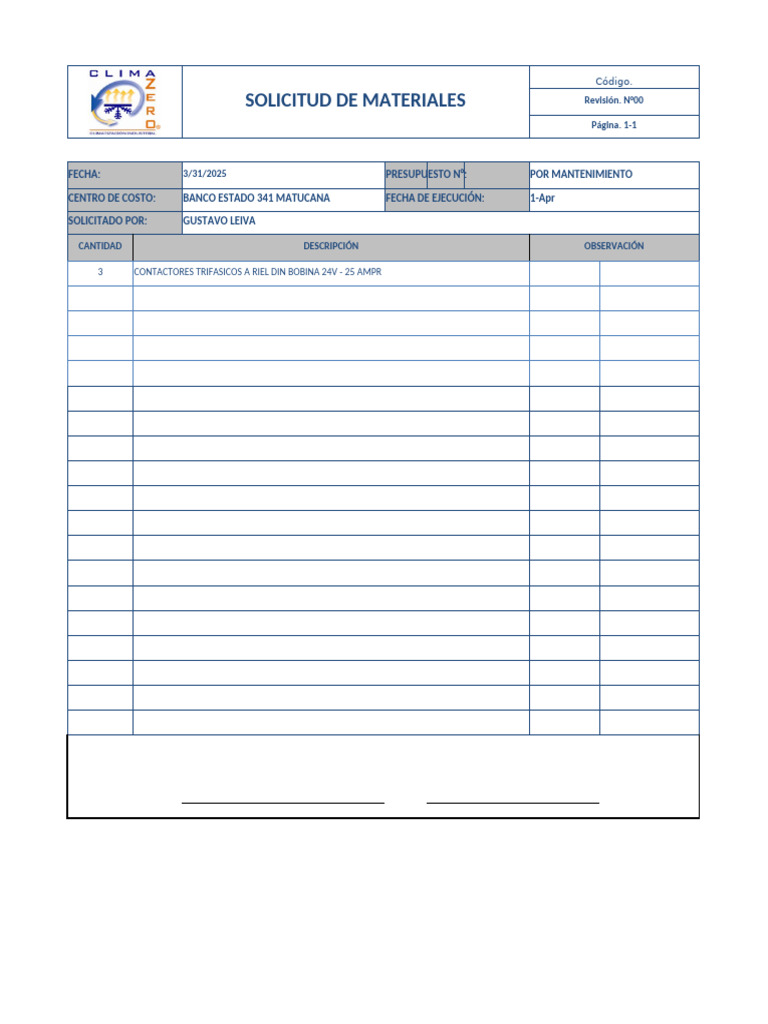 Solicitud de Materiales | PDF