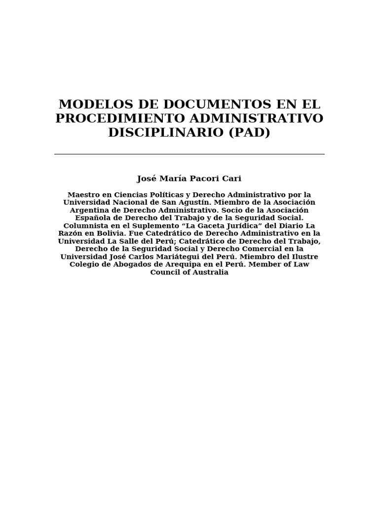 Modelos de Documentos en El Procedimiento Administrativo Disciplinario Autor Jose Maria Pacori ...
