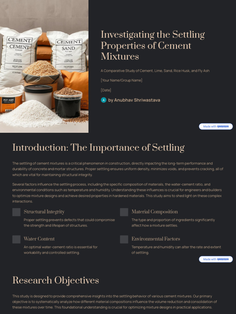 Cement - Settling - Project - With - Summary 2 | PDF | Cement | Lime (Material)