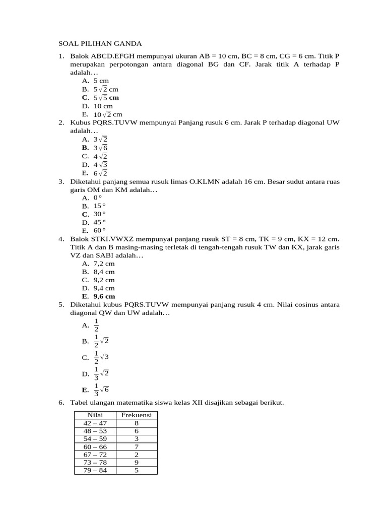 Soal PSAJ Matematika Wajib | PDF