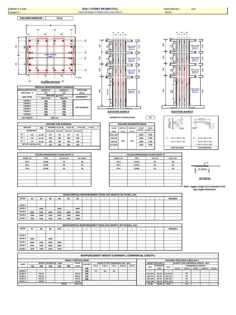 C3-A COLUMN BarCutting and Barbending Schedule | PDF