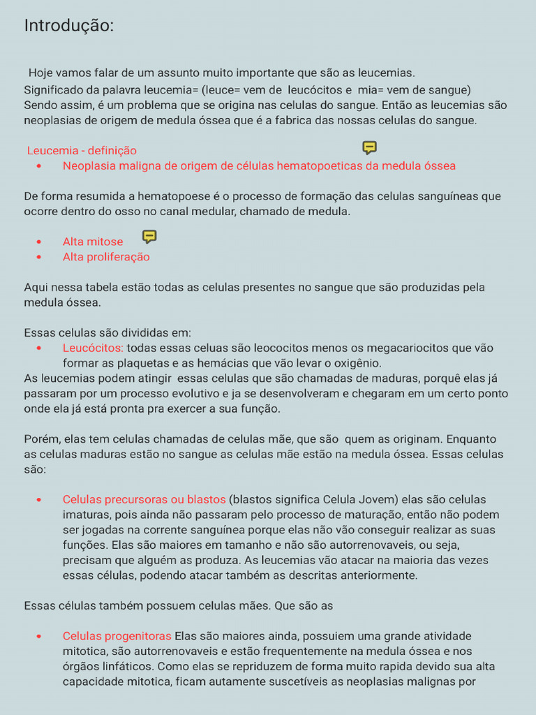 Roteiro - Patologia e Patogênese Da Leucemia (23) - 231008 - 160450 | PDF
