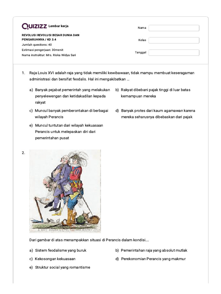 Revolusi Revolusi Besar Dunia Dan Pengaruhnya KD 3.4 - Quizizz | PDF
