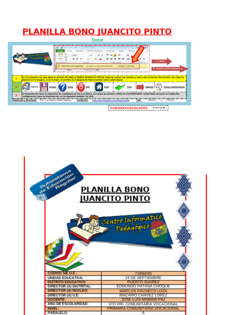 Centralizador Bono Juancito 2018 Claudio | PDF