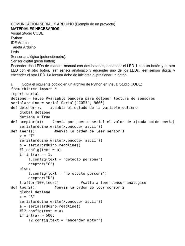 11 COMUNICACIÓN SERIAL Y ARDUINO (Ejemplo) | PDF | Programación de computadoras | Ingeniería ...