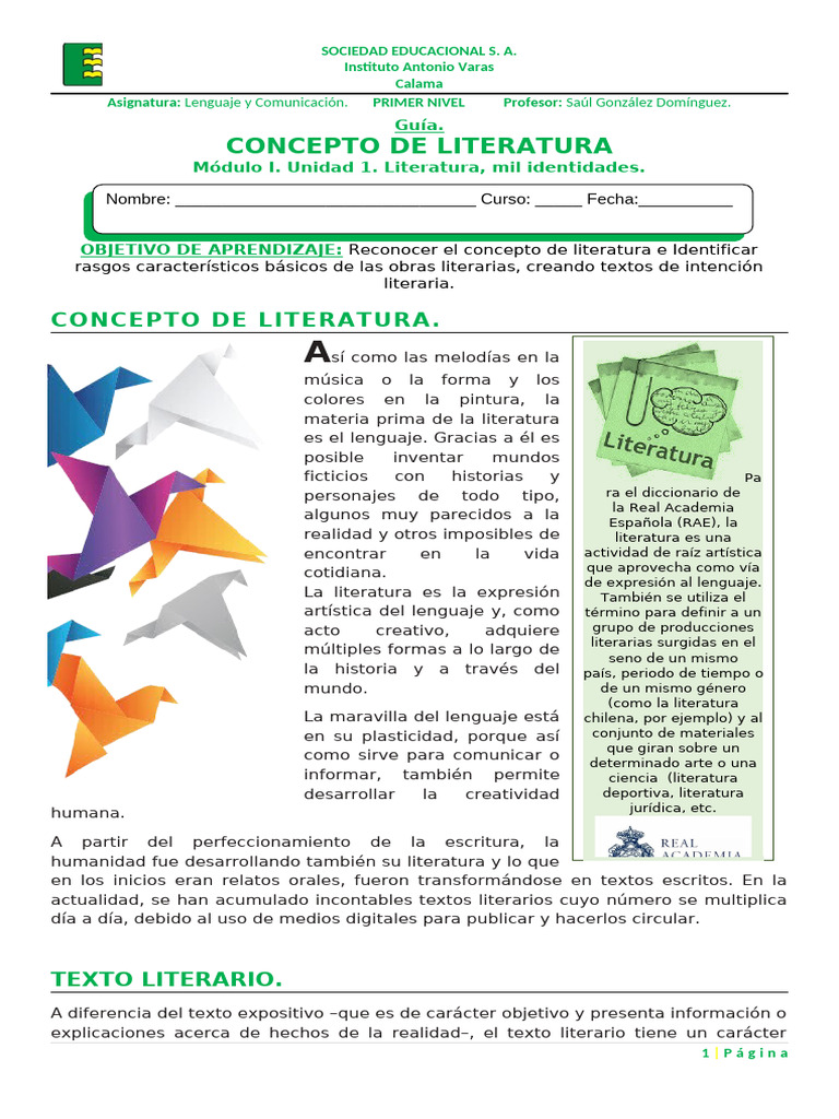 Concepto de Literatura y Textos Literarios | PDF | Autor | Comunicación ...