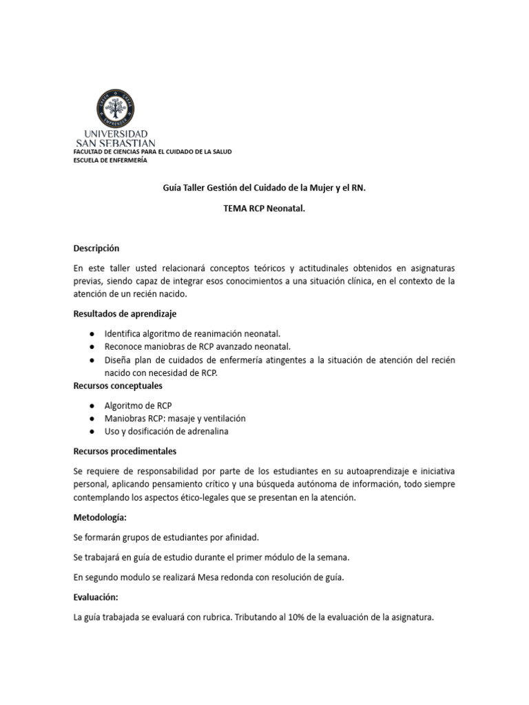 RCP Neonatal: Taller de Gestión del Cuidado | PDF | Reanimación ...