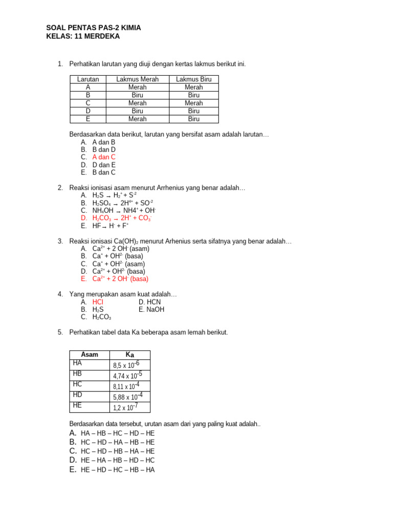 Pas Kimia Kelas 11 | PDF