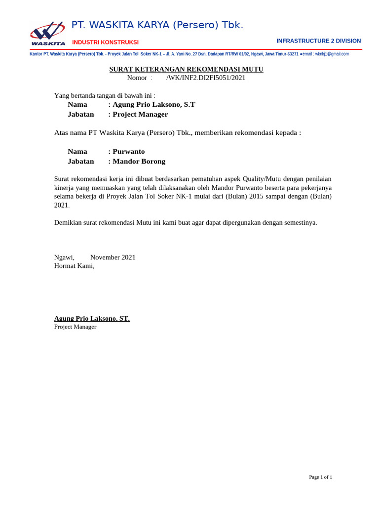 Surat Rekomendasi Mutu | PDF