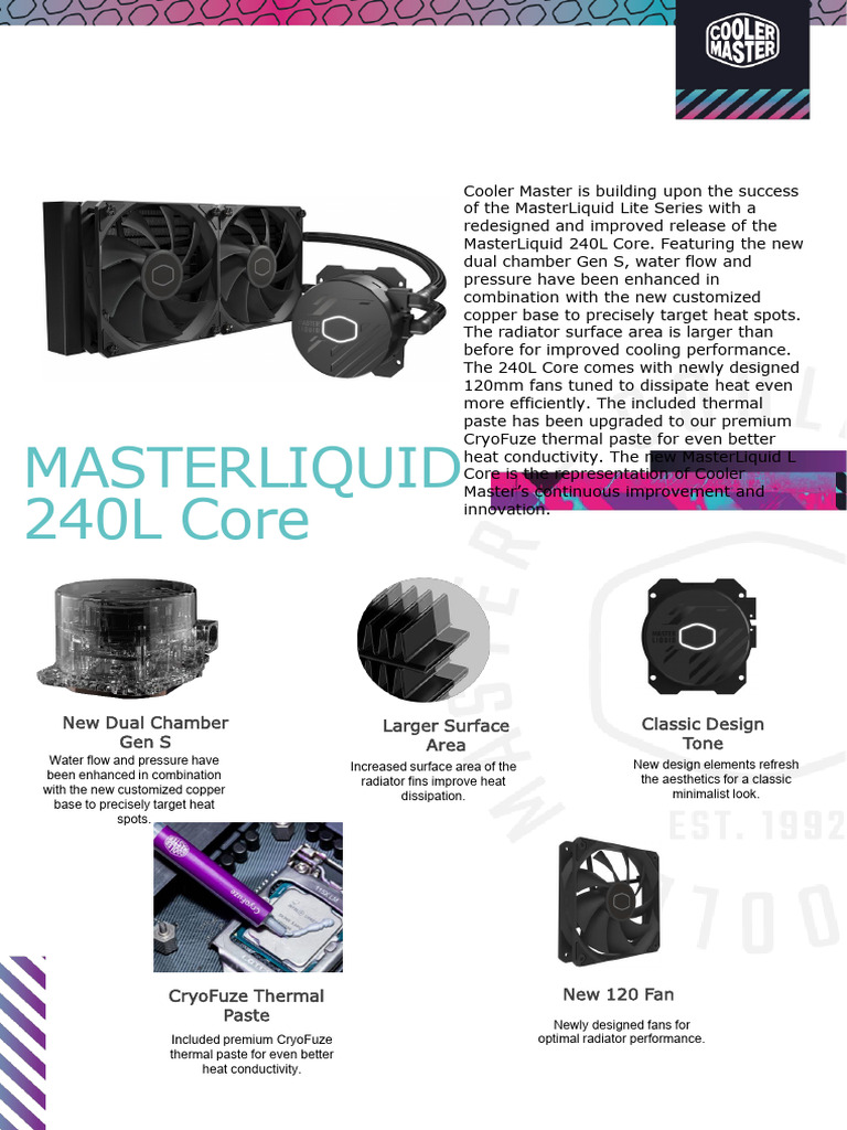 Product Sheet - Masterliquid 240l Core | PDF | Radiator