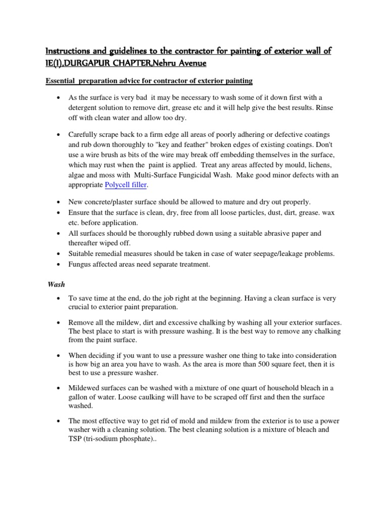 Instructions and Guidelines To The Contractor For Painting of Exterior ...