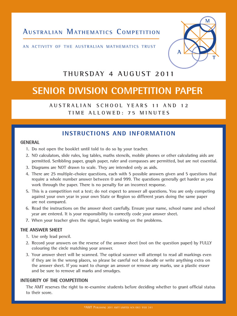 2011 Australian Mathematics Competition AMC Senior Years 11 and 12 ...