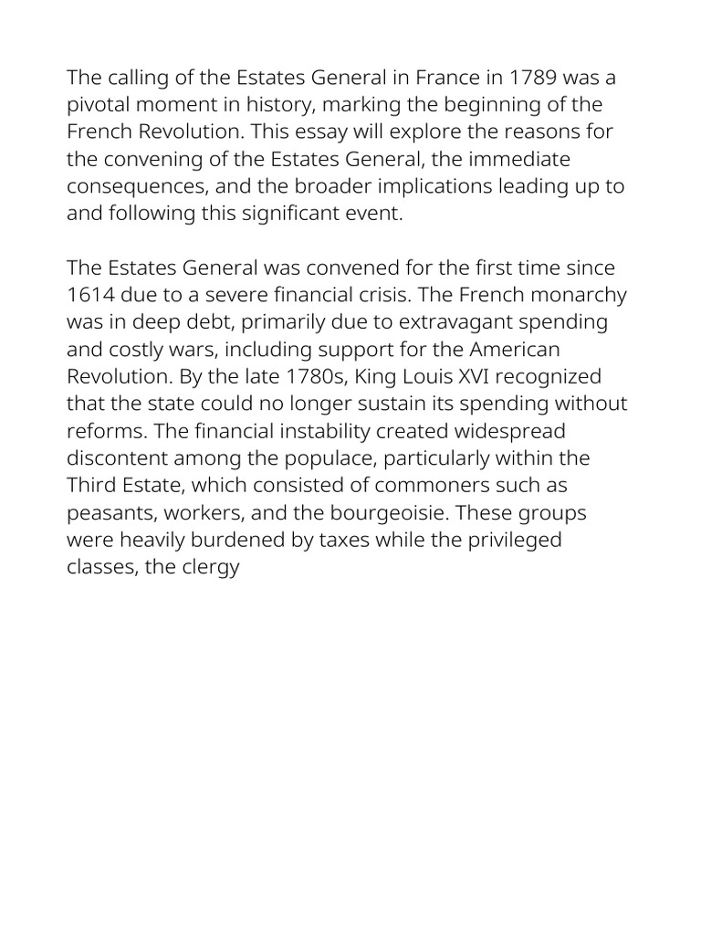 Why, and What Result by 1790 Was The Estate General Called | PDF ...