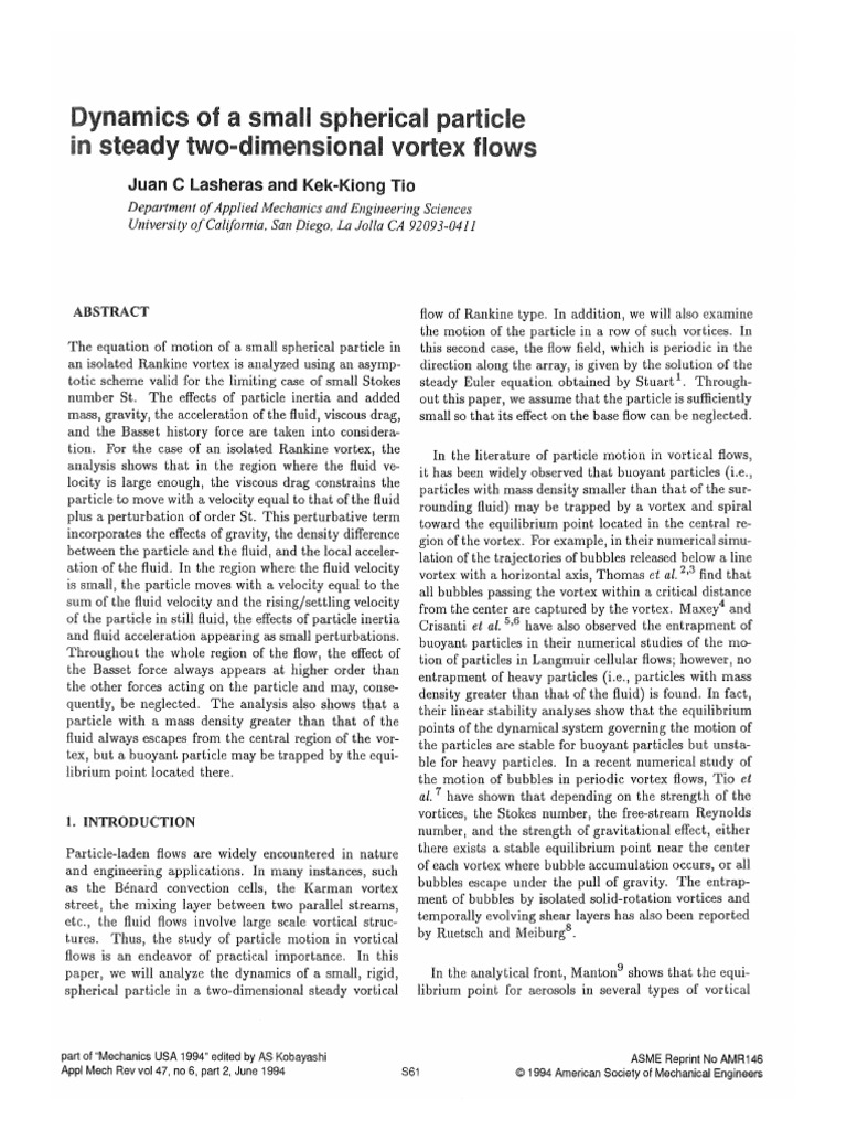 Particle Dynamics in Rankine Vortex Flows | PDF | Vortices | Buoyancy