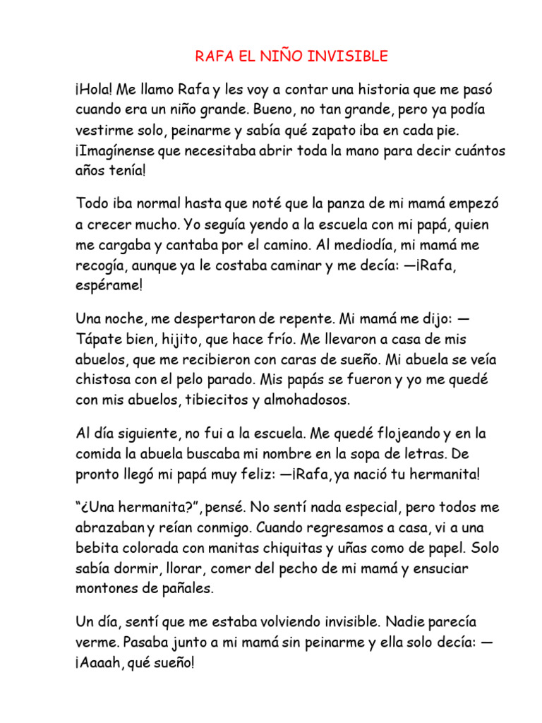 Rafa El Niño Invisible Concuros de Cuenta Cuento | PDF