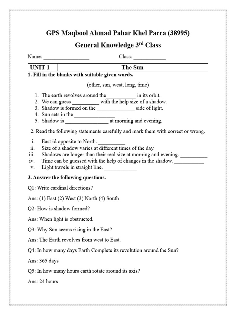 General Knowledge Class 3rd-1 | PDF | Natural Environment | Environment