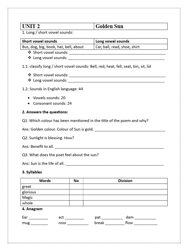 Class 3 English Unit 2 Overview | PDF | Phonetics | Languages