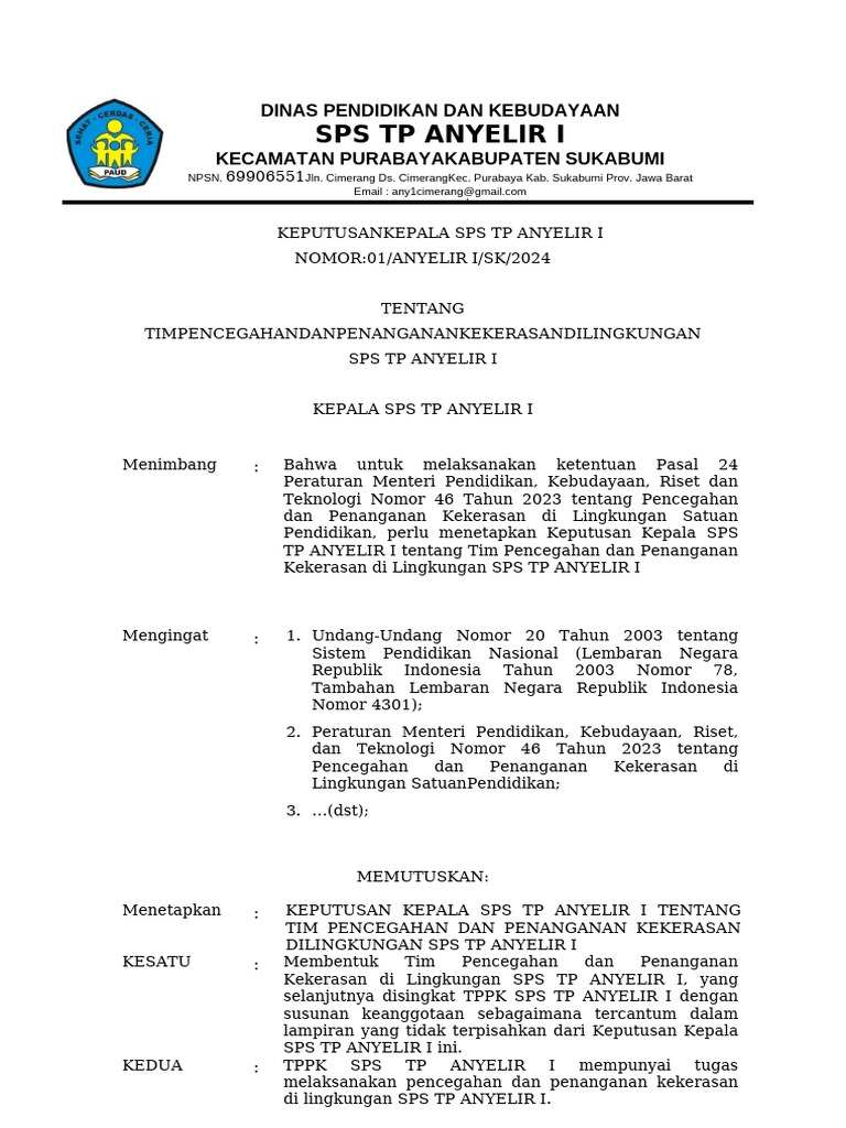 Lampiran 2_ Contoh SK Kepala Satuan Pendidikan Pembentukan TPPK (File ...