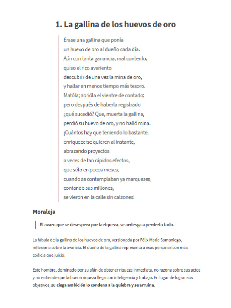 10 Fabulas Con Su Moraleja Explicada. | PDF