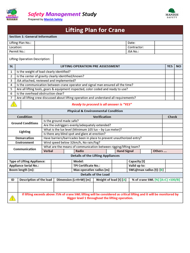 Lifting Plan For Crane - Manish Safety | PDF | Crane (Machine) | Rigging