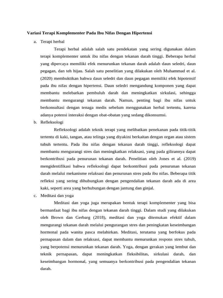 Variasi Terapi Komplementer Pada Ibu Nifas Dengan Hipertensi | PDF