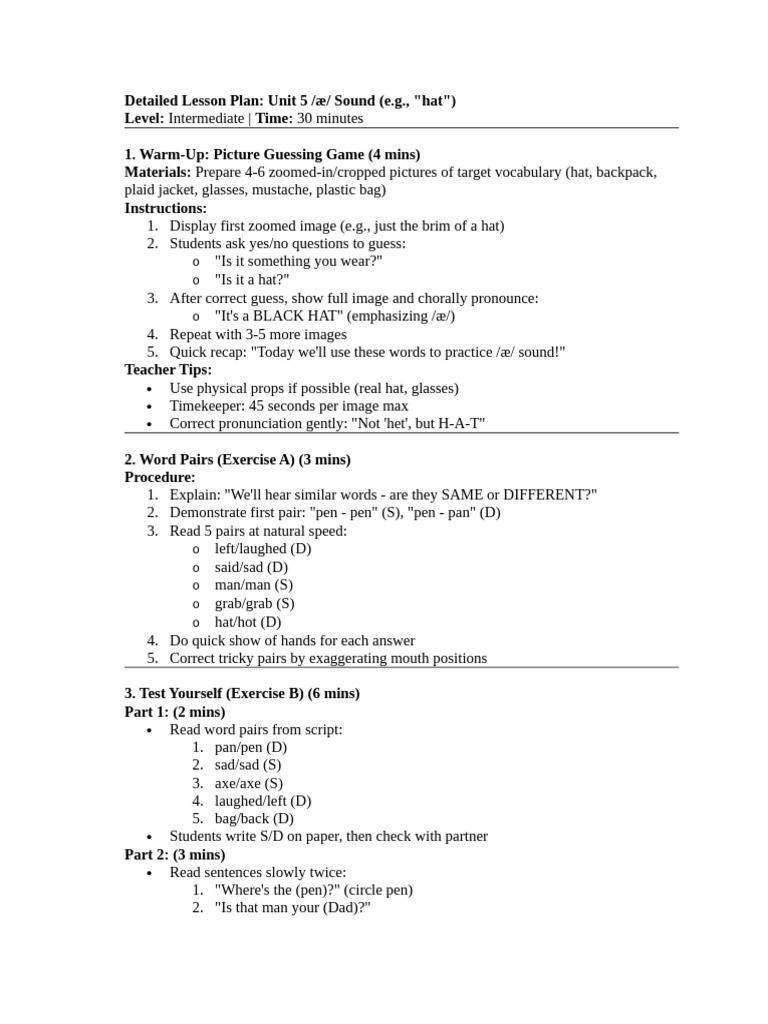 Lesson Plan: Teaching /æ/ Sound | PDF | Human Communication | Linguistics