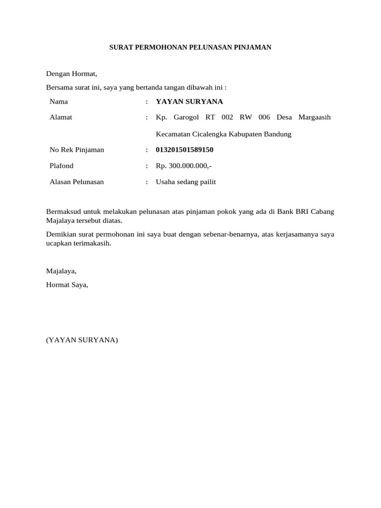 Surat Permohonan Pelunasan | PDF