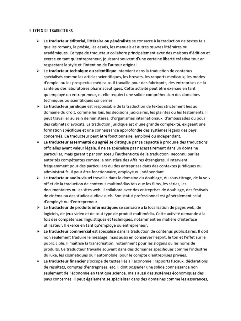 Les différents types de traduction | PDF | Traductions | Dictionnaire