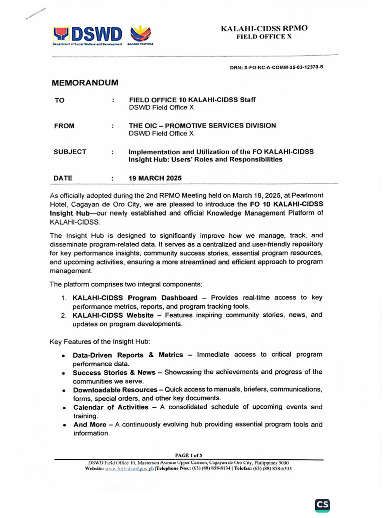 Implementation and Utilization of The FO KALAHI CIDSS Insight Hub Users ...