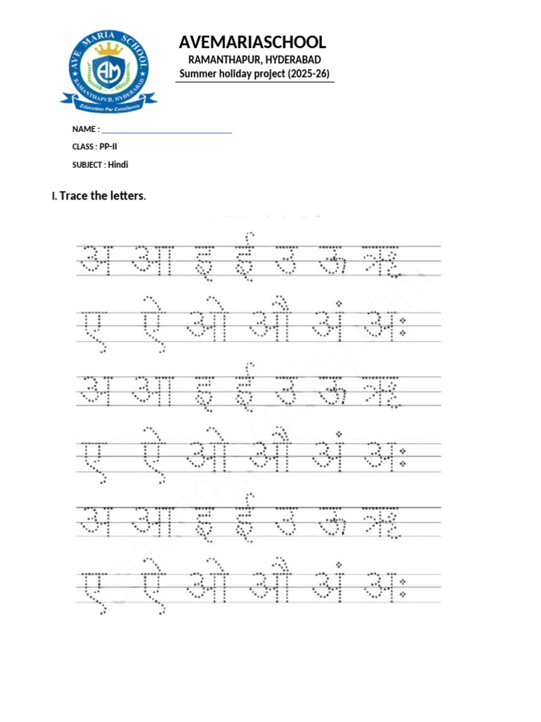 Hindi Summer Work Sheet | PDF